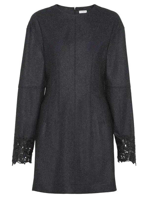 Brunello Cucinelli Lace-detail Wool Mini Dress - Black