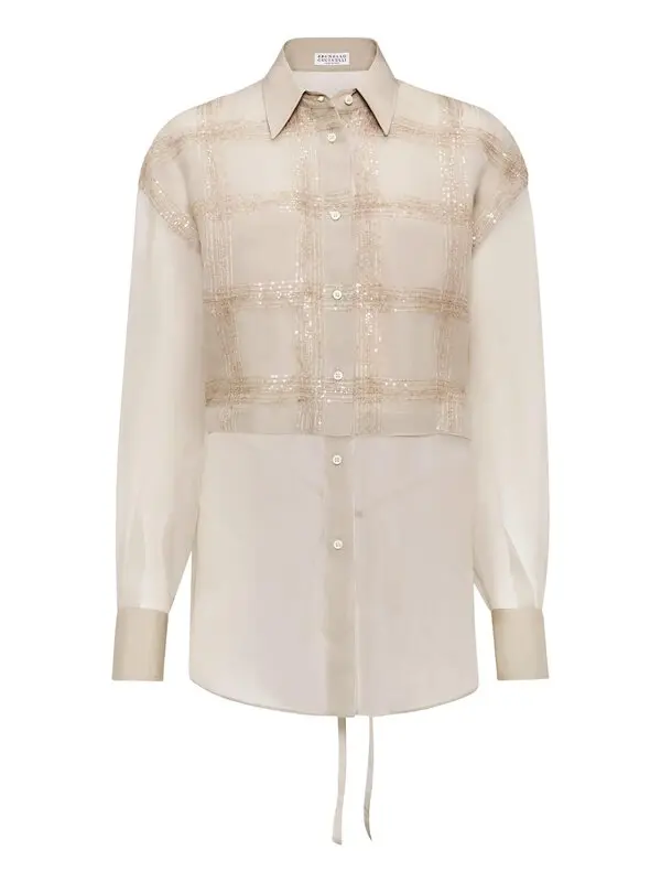 Brunello Cucinelli Silk Sequin Shirt - Beige