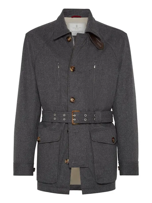 Brunello Cucinelli Wool Belted Jacket - Grey