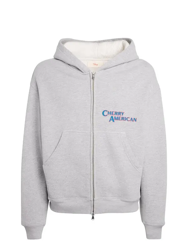 CHERRY LOS ANGELES Cotton-blend Thermal Zip-up Logo Hoodie - Grey