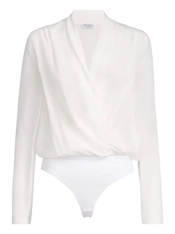 Brunello Cucinelli Silk Blouse Bodysuit - Beige