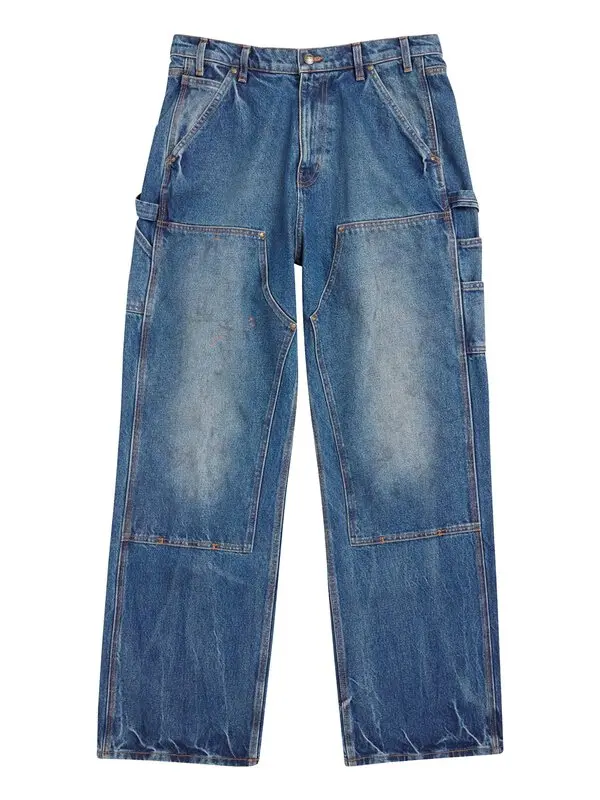 CHERRY LOS ANGELES Stonewash Double-knee Wide-leg Jeans - Navy