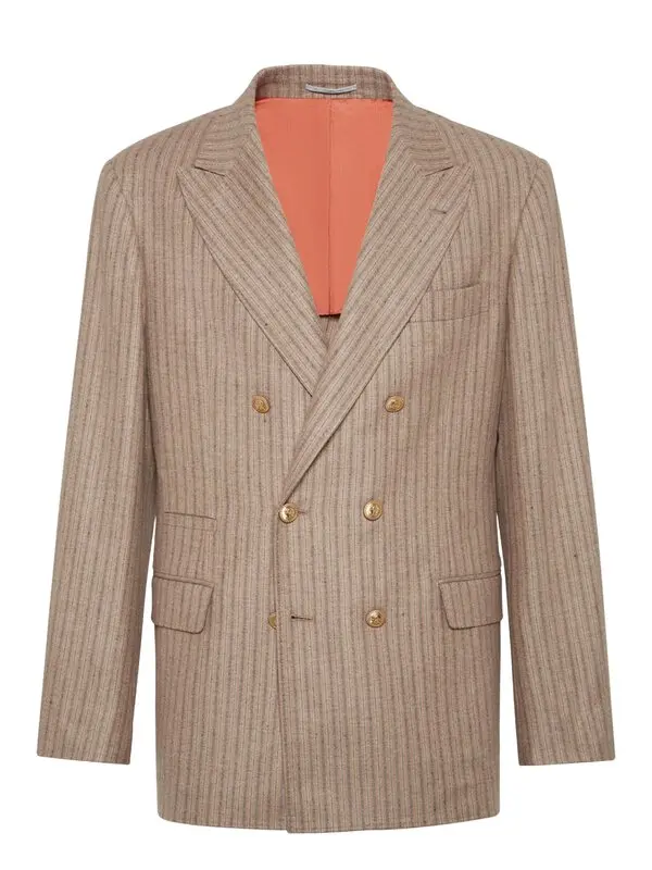 Brunello Cucinelli Cashmere-silk Stripe Blazer - Beige