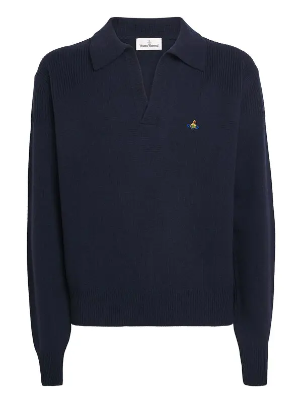 VIVIENNE WESTWOOD Merino Wool-cashmere Orb Polo Sweater - Navy