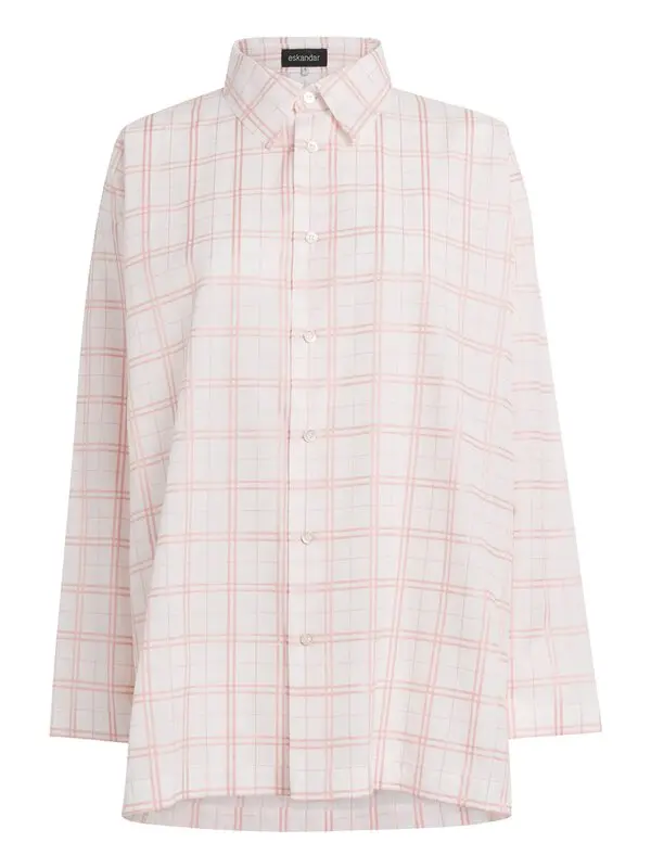 Eskandar Jacquard Check A-line Shirt - Pink