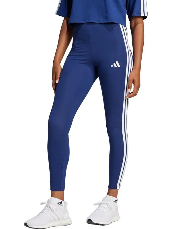 Adidas Essentials 3-stripes Cotton Leggings - Dark Blue / White