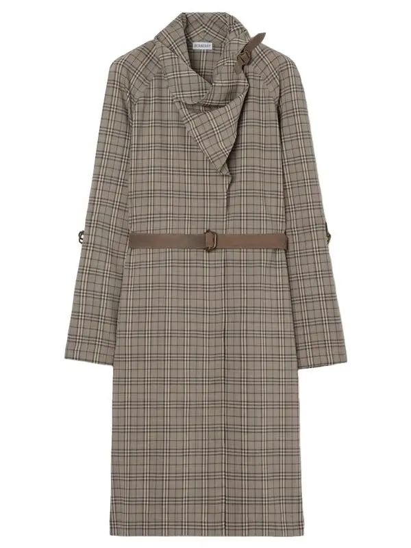 Burberry Check Wool Scarf Collar Dress - Linen Beige/mole Grey