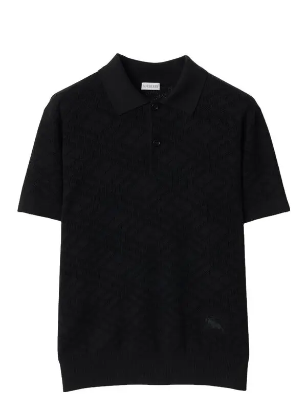 Burberry Check Wool Polo Shirt - Black