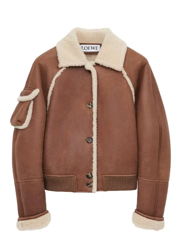 Loewe Lambskin Shearling-collar Bomber Jacket - Brown