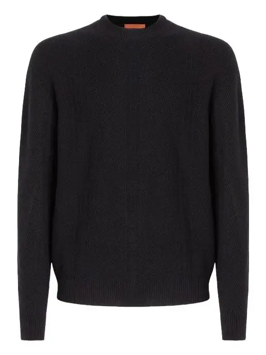 Missoni Crew Neck Wool Sweater With Chevron Pattern - Black