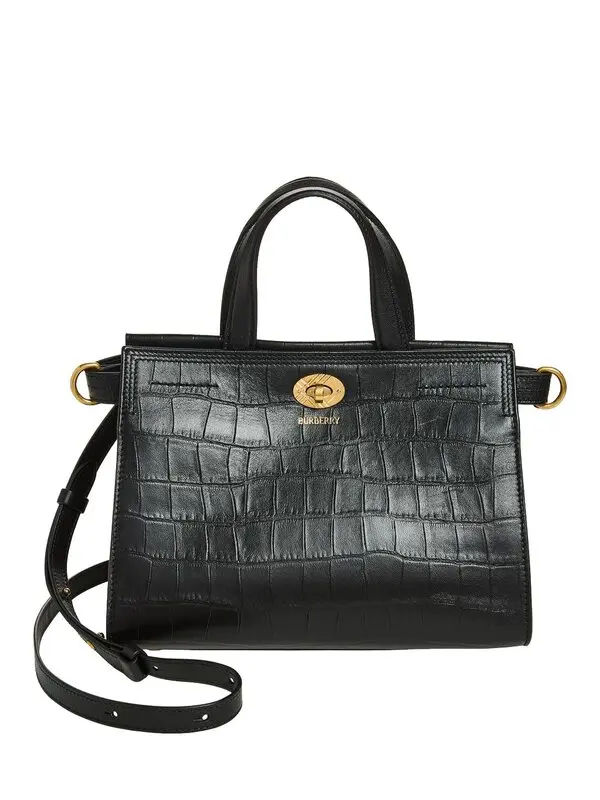 Burberry Mini Cotswolds Croc Embossed Leather Tote - Black