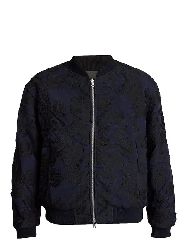 Dries Van Noten Floral-embroidered Bomber Jacket - Navy
