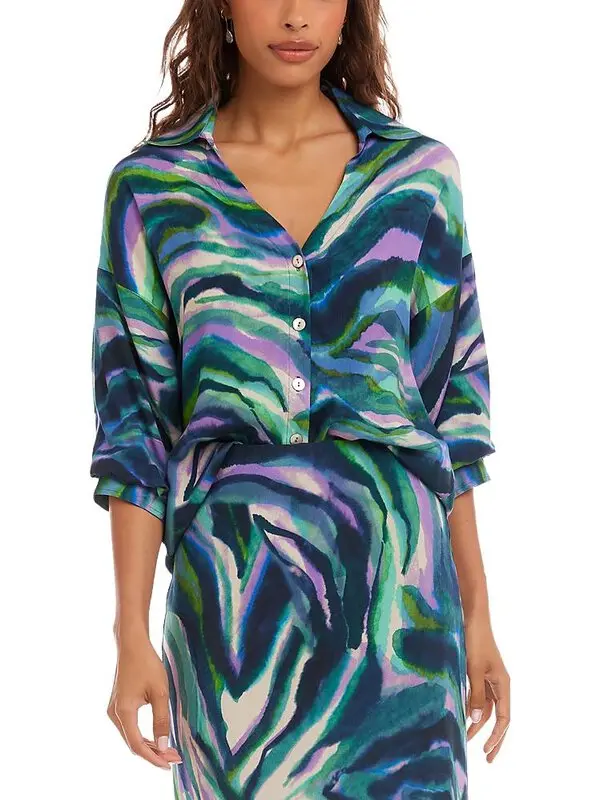 Karen Kane Lantern Sleeve Button-front Top - Print