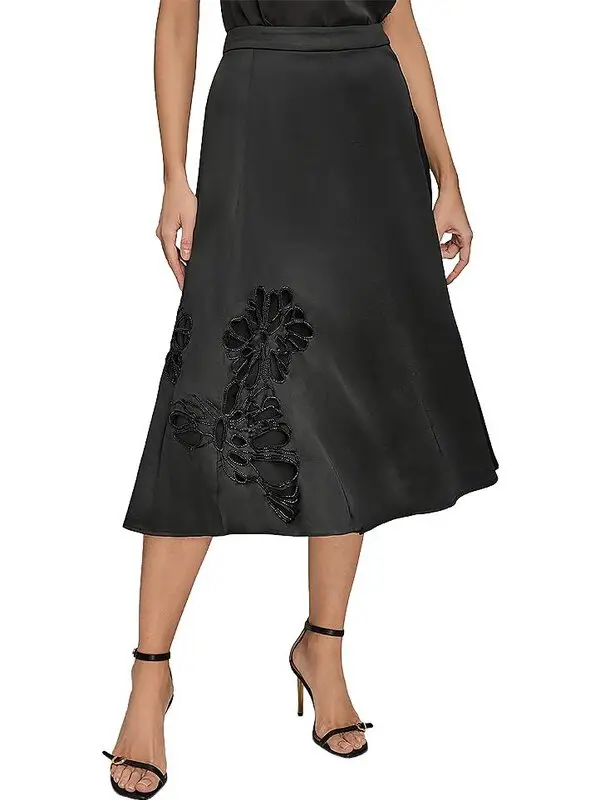 Donna Karan New York Embellished Satin Midi Skirt - Black
