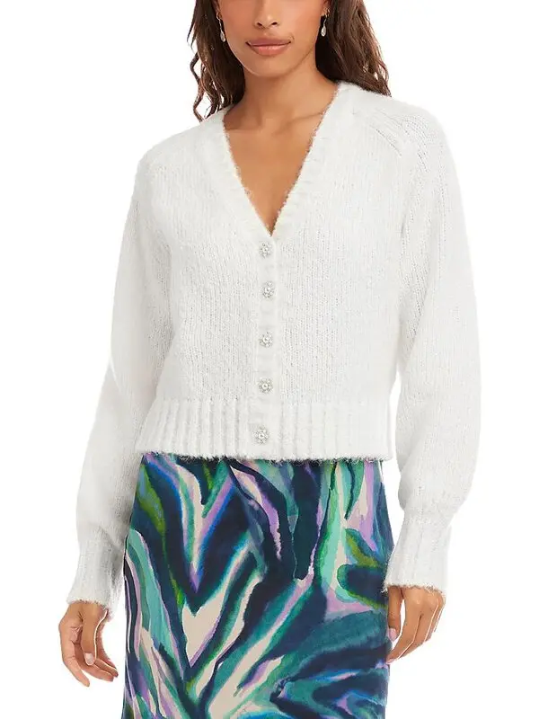 Karen Kane Pearl Button Cardigan Sweater - Off White