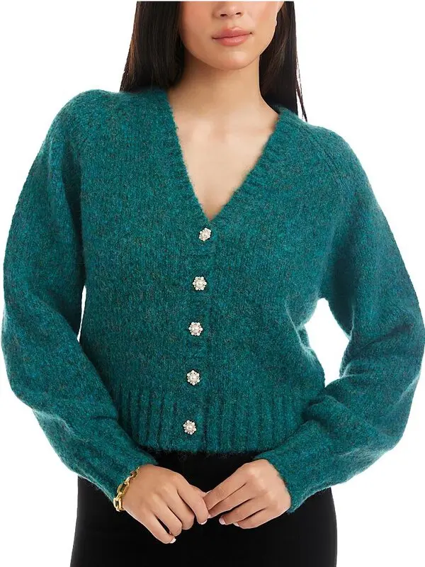 Karen Kane Pearl Button Cardigan Sweater - Teal