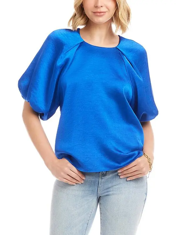 Karen Kane Puff Sleeved Satin Top - Sapphire Blue