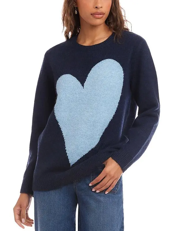 Karen Kane Heart Jacquard Sweater - Navy Blue