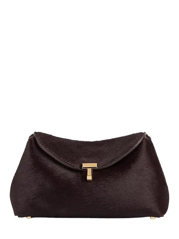 TOTEME Mini T-lock Calf Hair Clutch - Dark Purple