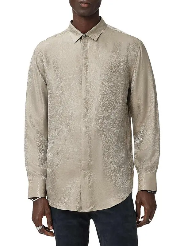 John Varvatos Vito Printed Long Sleeve Button Front Shirt - Haze Grey