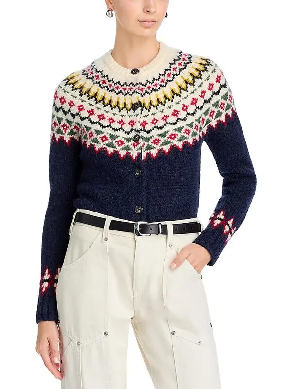 Aqua Fair Isle Cardigan - Navy Multi