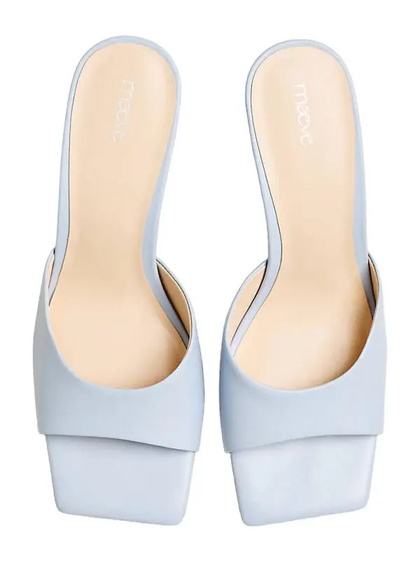 Maeve Metal Bow Open-toe Mule Heels - Light Blue