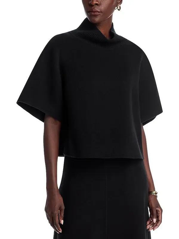 Lafayette 148 New York Knit Collar Wool Cashmere Blouse - Black