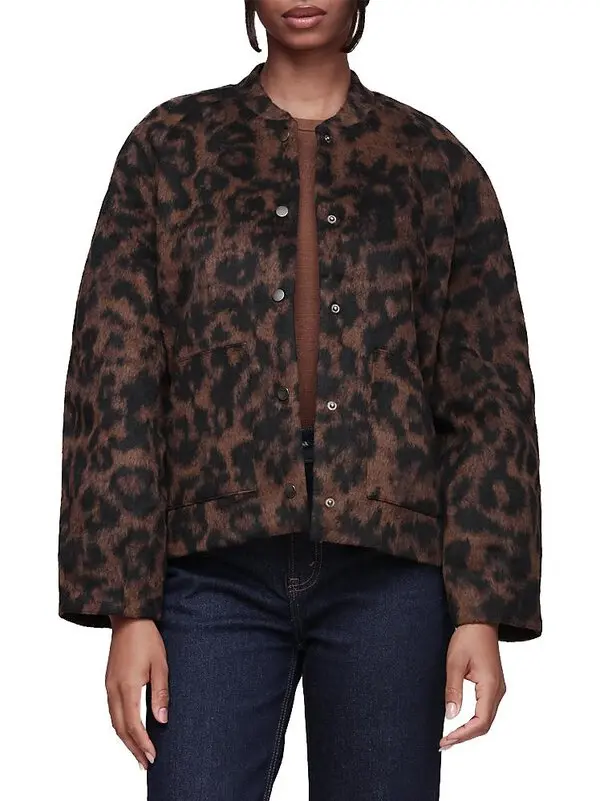 Bagatelle Textured Animal Print Bomber Jacket - Black/ Brown