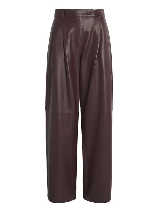 Eleventy Leather Pleated Trousers - Burgundy