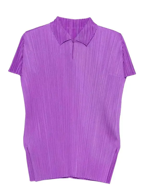 Issey Miyake Pleated Collared Polo Shirt - Purple