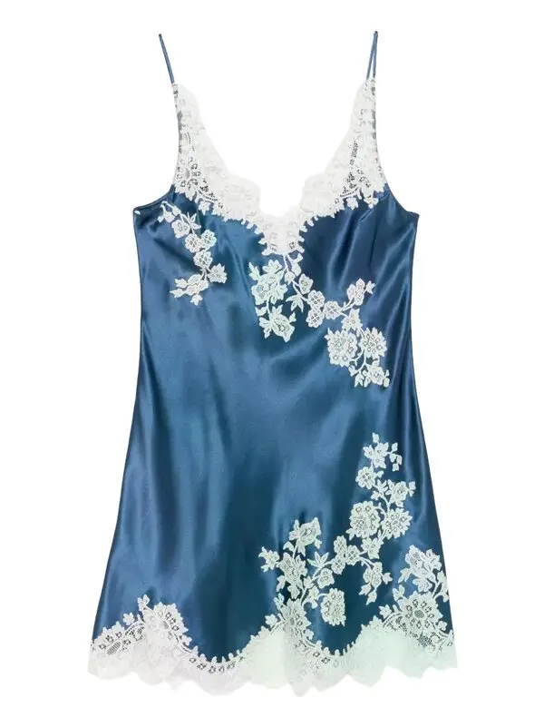 Carine Gilson Lace-detail V-neck Slip - Blue
