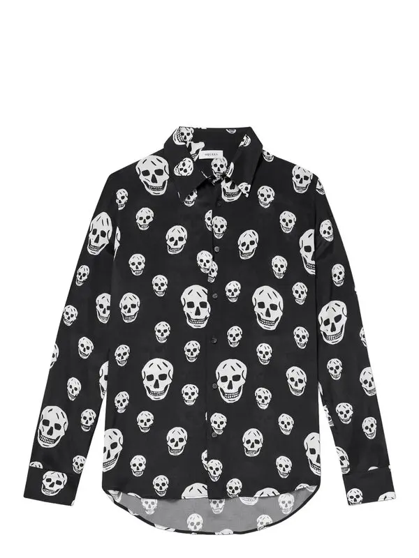 Alexander McQueen Printed Satin Shirt Uk/us 15 - Black
