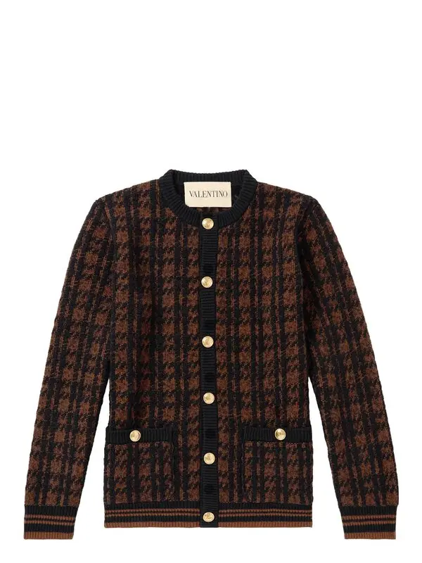 Valentino Garavani Houndstooth Wool-blend Cardigan - Brown