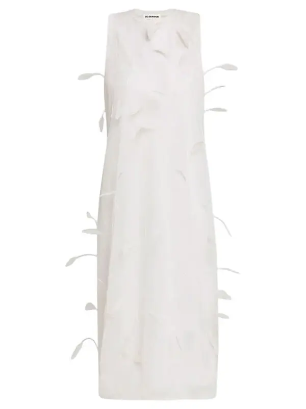 JIL SANDER Feather-trimmed Silk Midi Dress - Ivory