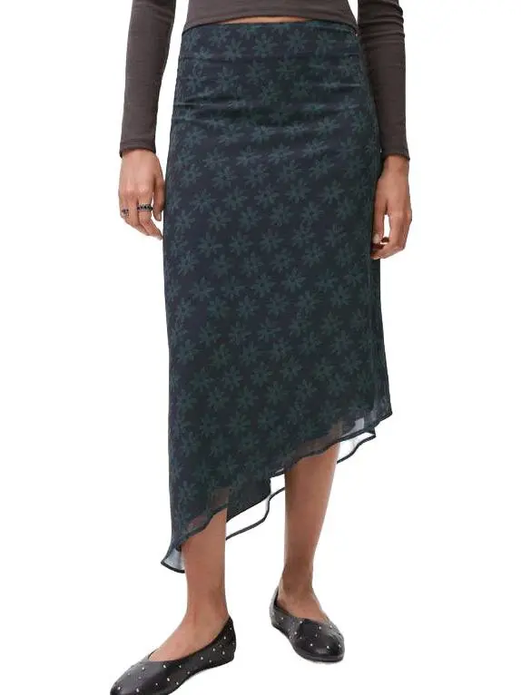 Mango Asymmetric Floral Midi Skirt - Charcoal