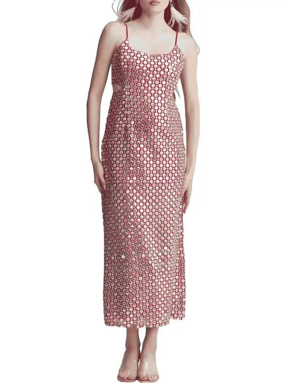 HOLICHIC Lily Foil Embroidered Sheath Dress - Pink