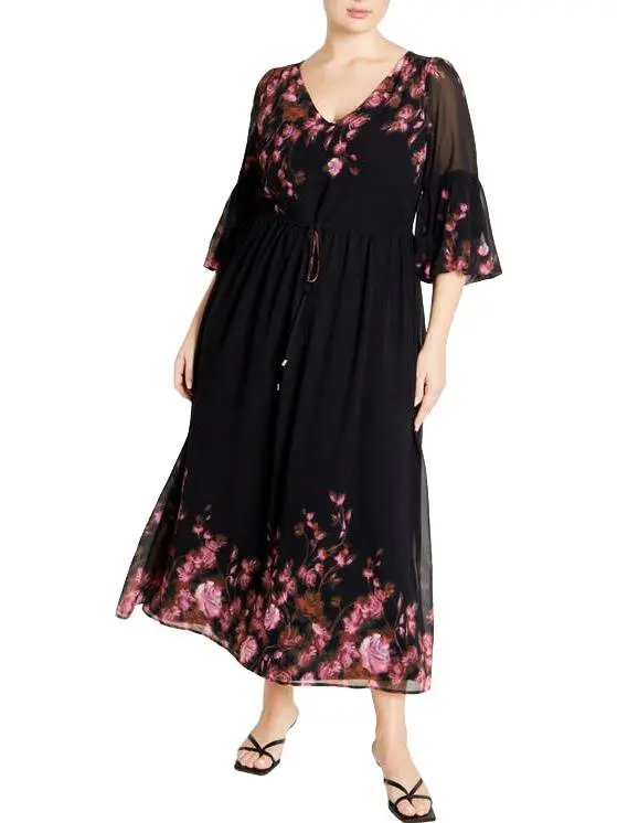 City Chic Floral Print Maxi Dress - Black Floral