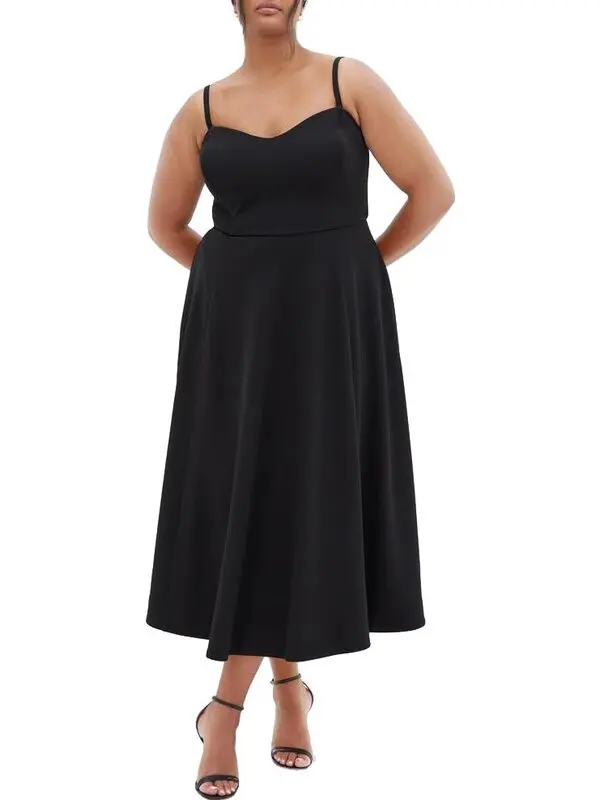 City Chic Bailee Sweetheart Neck Midi Dress - Black