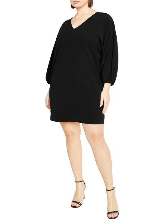 City Chic Oakleigh Long Sleeve Mini Shift Dress - Black