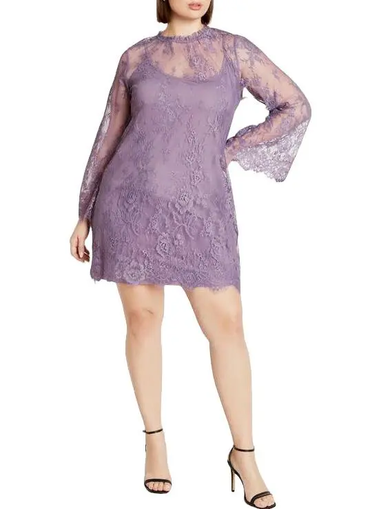 City Chic Zelda Lace Mini Dress - Lilac Lace