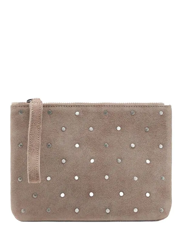 Mango Studded Suede Clutch - Sand