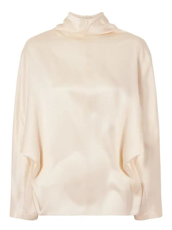 Brunello Cucinelli Silk-satin Turtleneck Blouse - Ivory