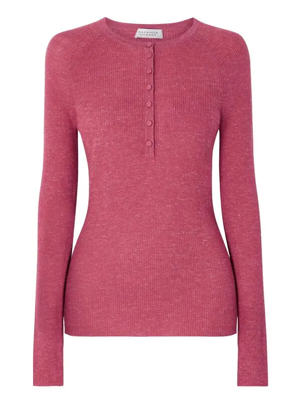 Gabriela Hearst Anges Ribbed Cashmere, Silk, And Hemp-blend Henley Shirt - Pink