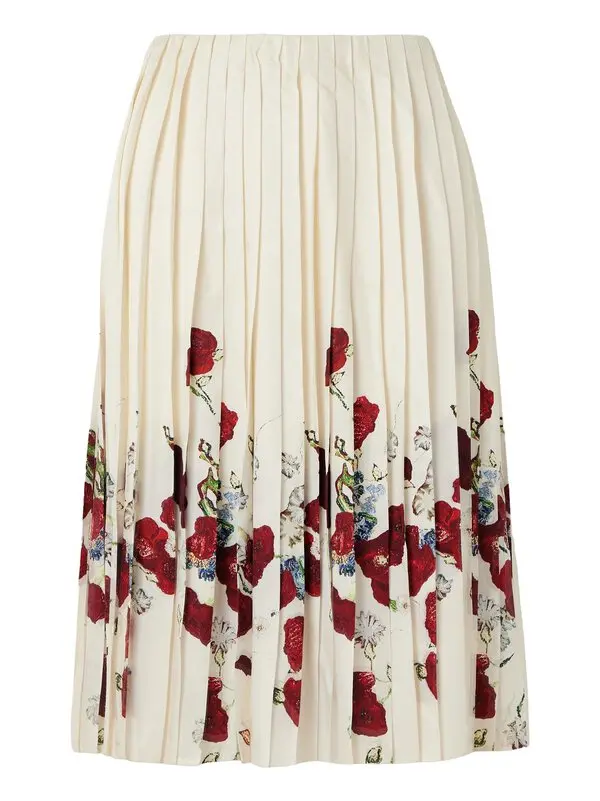 Khaite Anya Pleated Floral-print Midi Skirt - Neutrals