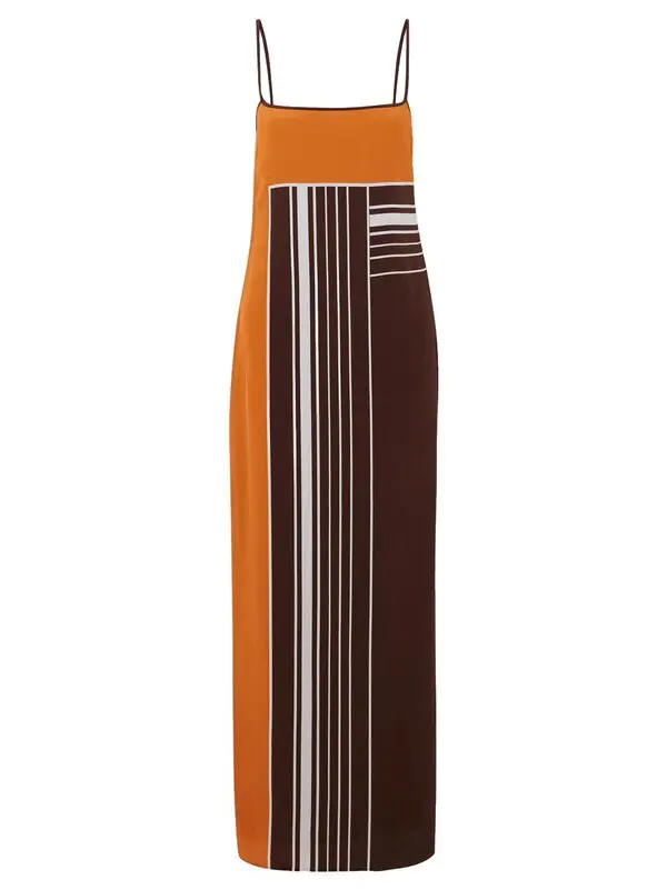 Sir The Label Destino Striped Silk-crepe Maxi Dress - Brown