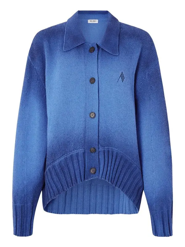 Attico Asymmetric Embroidered Dégradé Wool And Cashmere-blend Cardigan - Blue