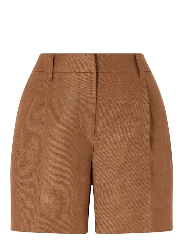 Brunello Cucinelli Pleated Linen-twill Shorts - Brown