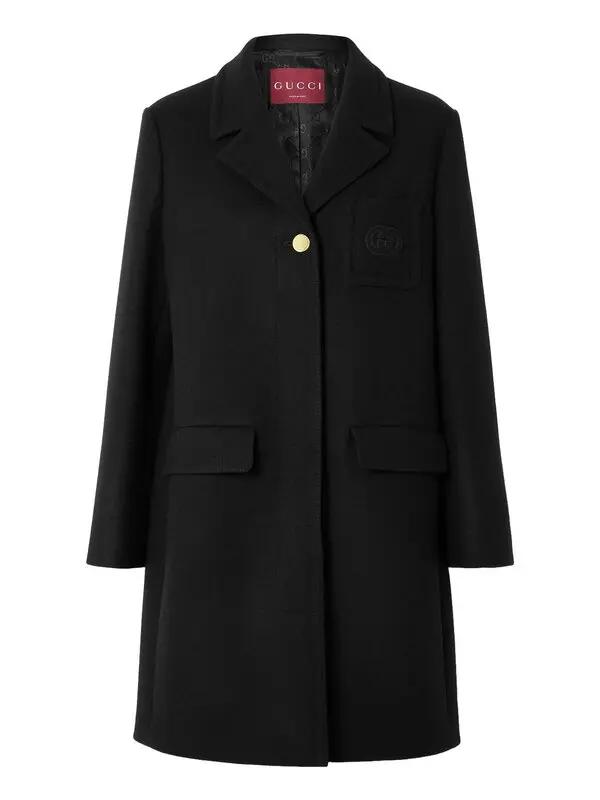Gucci Appliquéd Wool Coat - Black