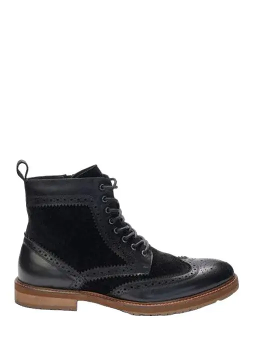 A. VEER Langston Wingtip Boot - Black Leather & Suede