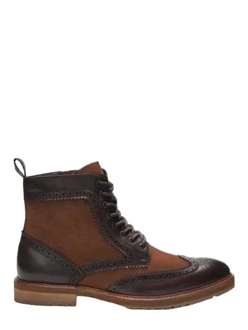 A. VEER Langston Wingtip Boot - Brown Leather & Suede